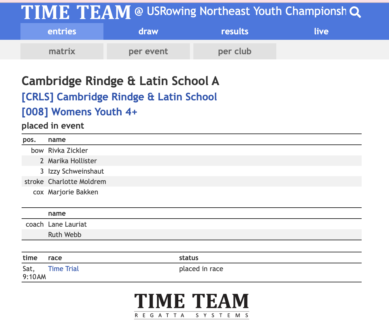 Regionals and CRLS vs. Brookline, Saturday May 18 – CRLS Rowing